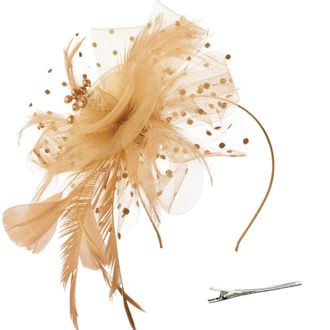 Dreshow Fascinators Hut Blume Mesh B&auml;nder Federn auf einem Stirnband und Einem Geteilten Clip Cocktail Tea Party Headwear f&uuml;r M&auml;dchen und Damen