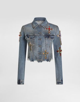 Dolce & Gabbana Jeansjacke Aus Denim Mit Stickerei - Frau Denim Mehrfarbig 40