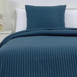 Amazon Basics Parure de lit 2 pièces en Microfibre avec Housse de Couette 135 x 200 cm et 1 taie doreiller 65 x 65 cm, Bleu Marine rayé