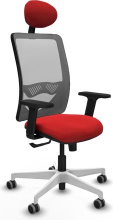 Piqueras y Crespo Hochwertiger Schreibtischstuhl Zulema mit 2D-Armen, h&ouml;henverstellbarer Lendenwirbelst&uuml;tze und festem Kopfteil, ausgestattet mit 3 Positionen, Grau/Rot