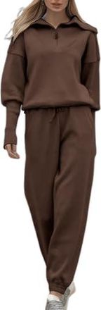 Generico Surv&ecirc;tement en polaire doux pour femme en coton avec demi-fermeture &eacute;clair et manches longues, marron, XXL