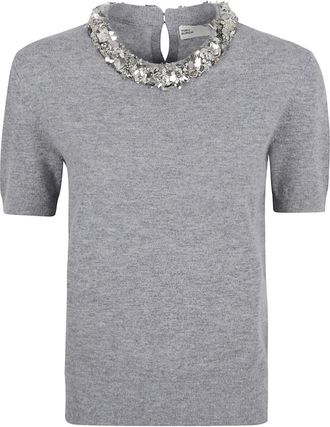Tory Burch Femme, Pulls, Gris, Taille: 40 FR Pull Court en Laine et Sequins