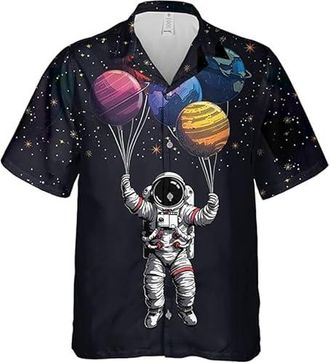 Keephen Astronaute Hawaiian Chemise Femmes Hommes Galaxie Impression 3D Boutonn&eacute;e Chemise Casual &Eacute;t&eacute; Blouse Col Revers Chemises