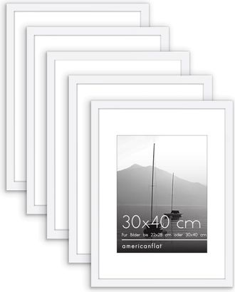 Americanflat Bilderrahmen - 13x18 cm mit Matte und 20x25 cm ohne Matte - 5 Rahmen mit S&auml;gezahn-Aufh&auml;ngezubeh&ouml;r und Staffelei-St&auml;nder f&uuml;r Horizontale und Vertikale 