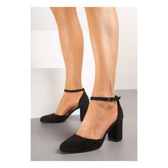 Vera Collection Escarpin avec bride bout rond talon large, Noire