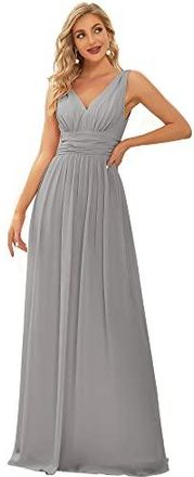 Ever-pretty Robe de Cérémonie Longue Femme Décolleté en V en Mousseline de Soie Classique 52 Gris