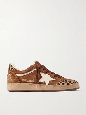 Golden Goose Ballstar Star Sneakers Aus Veloursleder Mit Bes&auml;tzen Aus Leder Und Kalbshaar In Distressed-optik - Braun