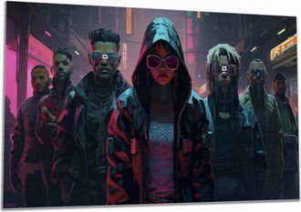 Wallario Herdabdeckplatte/Spritzschutz aus Glas, 1-teilig,90x52cm mit 8mm hohen Füßen, für Ceran- und Induktionsherde, Cyberpunk Rebellen