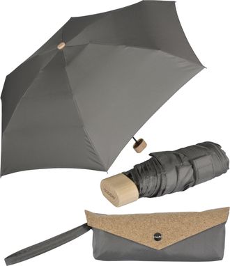 Doppler Nature Mini Cork Regenschirm mit Tasche - extem leicht und klein - slate grey