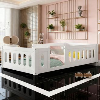 Generic Holz-Plattformbett 90x200 cm in Weiß | Mit Sicherheitsgeländer | Robustes Design | Einfache Montage