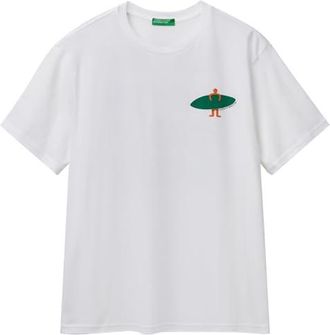 Benetton T- Shirt 3i1xu10a4, Blanc, Large Homme