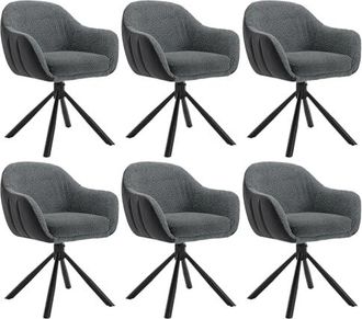 Woltu Chaise Pivotante, Lot de 6 - Salle &agrave; Manger, Cuisine, Style Scandinave - Fauteuil Rembourr&eacute; - Pieds en M&eacute;tal - Chenille Gris Fonc&eacute; + Simili Cuir Anthr