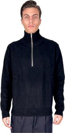 Mauro Grifoni Homme, Pulls, Noir, Taille: XL Pull Col Montant Demi-Zip C&ocirc;tel&eacute;