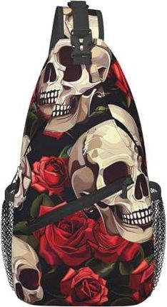 Generic Sacoche Port&eacute; &eacute;paule Roses Halloween Cr&acirc;ne Squelette fleur Casual Sac &agrave; Bandouli&egrave;re Durable Crossbody Bag pour Voyage &eacute;cole Cyclisme