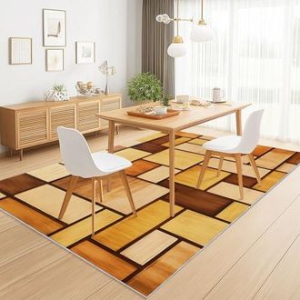 Generic Brun ch&acirc;taigne Lavable en Machine Tapis Salon Grain du Bois Combinaison sym&eacute;trie, 160 x 230 cm Doux Tapis de Sol Pelucheux Dessous Antid&eacute;rapant, Entre