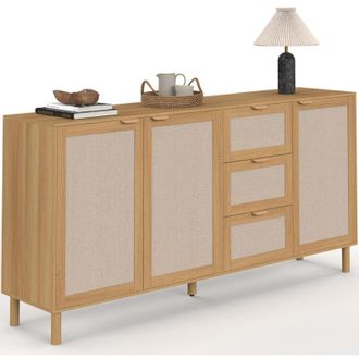 IDMarket Buffet 160 cm ROBIN 4 portes bois et effet lin