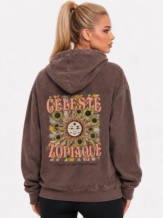 Worldclassca Hoodie Worldclassca Oversized Hoodie Print Kapuzenpullover Stone Washed Neue Kollektion - Stilvolle und gem&uuml;tliche Sreetwear Mode f&uuml;r Damen