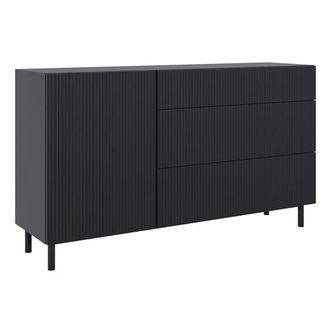 Selsey Kommode Mit Schubladen, 140 cm Breit, Schwarz Moderne Kommode Mit Einer T&uuml;r Und Gefr&auml;ster Front, 3 Leisen Schubladen, Kommoden & Sideboards, Stabilit&auml;