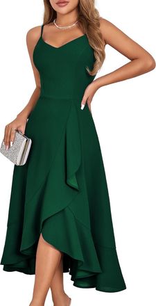 Dresstells Cocktailkleid Tr&auml;ger Hochtief Festliches Kleid Damen Hochzeit Knielang Weihnachtsfeier Kleider Dunkelgr&uuml;nes Gro&szlig;e Gr&ouml;&szlig;en Elegantes Partykleid DarkGree