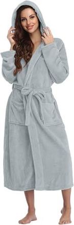 Generic Peignoir &agrave; capuche pour femme - Peignoir de bain long en polaire thermique avec poches en tissu &eacute;ponge doux, gris, XXL