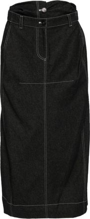 Low Classic Jeans-Maxirock mit doppelter Taille - Schwarz