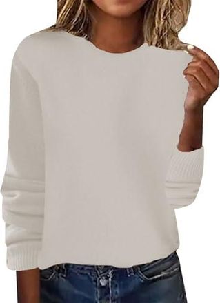 Generic Pull à col rond pour femme - Chemises de Noël pour femme - Pull à col rond - Grande taille - Pull à manches longues - Pull de Noël pour femme, beige, 
