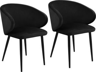 SVITA Audrey 2er Set Esszimmerstühle Küchen-Sessel mit Armlehne Samt Schwarz