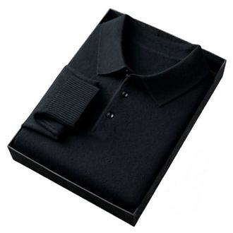 Generic Pull en cachemire solide &agrave; manches longues et col polo pour homme avec 3 boutons, Noir, XXL