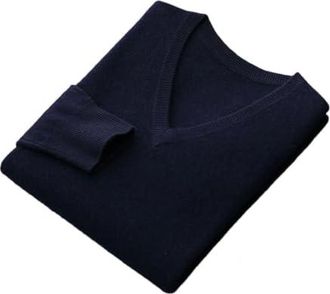 Generic Pull en laine pour homme - Col en V - Pull tricoté décontracté pour homme, bleu marine, M