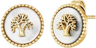 Engelsrufer ERE-LILTREE-PE-STG Boucles doreilles pour femme en argent sterling avec arbre de vie en or sur nacre blanche, sans nickel, taille : 12 mm, 12 mm, Arge