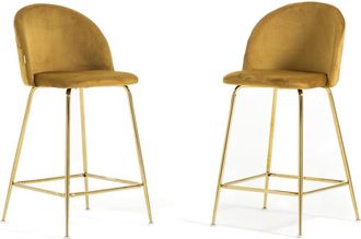 Siediti Fuori e Dentro Set mit 2 Hockern Sara XL gepolstert aus Samt f&uuml;r K&uuml;che/Theke/Esszimmer mit Metallbeinen H&ouml;he 65 cm (Senf-Samt, goldene Beine)