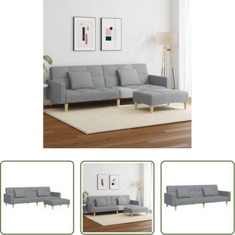 vidaXL Sofa-Bett - Schlafsofa 2-Sitzer mit Fu&szlig;hocker Hellgrau Stoff