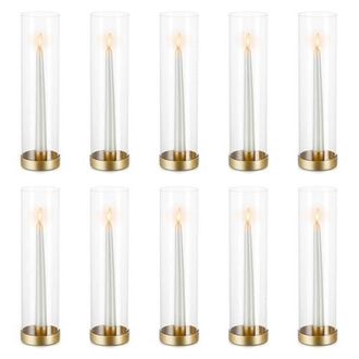 Nuptio Kerzenst&auml;nder Goldene Glaszylinder Metall- 10 St&uuml;cke Kegel Kerzenhalter Stabkerze Pack Kerzen Klarglas Hurricane Schatten Spitze Kerzen Modern Hochzei