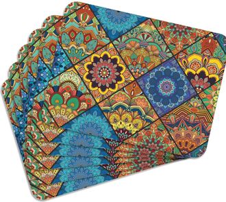 MG Design Set aus 6 Kork-Platzsets - Colorful Mosaic - 30 x 40 cm - hitzebest&auml;ndig & abwischbar, mit Korkr&uuml;ckseite