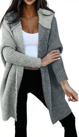 Generic Femmes 2025 Automne Color Block Tenues Ouvert sur le Devant Manches Longues Cardigan &agrave; Capuche Manteau Outwear Pull Ray&eacute; Ample, Gris clair + gris, XL