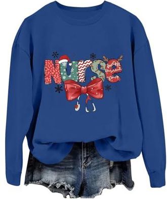 Generic Pull Moche Noel Femme Pull de Noel Drole Infirmière de Noël Soins de Noël Infirmière Vie Sweatshirt a Col Rond Et Manches Longues Imprimé