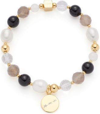 Leonardo Armband Hope - elastische Armkette aus goldfarbenem Edelstahl - Glas-, Achat- und Süßwasserperlen im Mix - 19,5 cm Länge - Schmuck Geschenk für Frauen