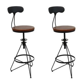 Mendler 2er-Set Barhocker HWC-N18, Barstuhl, h&ouml;henverstellbar drehbar Fu&szlig;ablage, Industrial Metall Holz - braun, Gestell schwarz