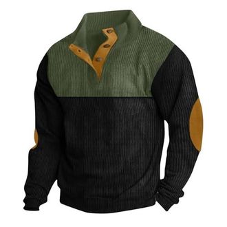 Generic Sweat-shirt chaud en velours c&ocirc;tel&eacute; d&eacute;contract&eacute; &agrave; col montant pour homme - Pull &agrave; manches longues avec coudi&egrave;res, Jn, XXL
