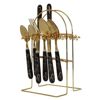 The Home Deco Factory KA0534, 24-Piece Cutlery Set in Black and Gold Stainless Steel, elegant and modern Design, ideal for Dinners and Daily Meals, Easy to Maintain, Size: 