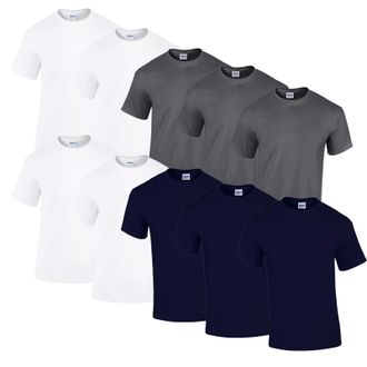Gildan 10 T Shirts Heavy Cotton M L XL XXL Diverse Farben ausw&auml;hlbar (3XL, 4Weiss/3Anthrazit/3Navy)