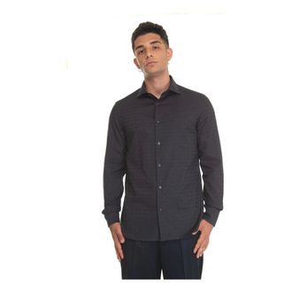 Emporio Armani Homme, Chemises, Bleu, Taille: XL Chemise en coton à manches longues avec logo imprimé