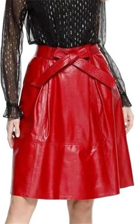 Generic Jupe midi en cuir pour femme - Taille haute - Avec noeud - Style vintage d&eacute;contract&eacute; - Style streetwear, Rouge, XL