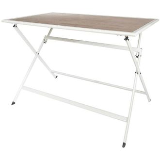 Altobuy HANAE - Table Pliante de Jardin Rectangle en M&eacute;tal et Verre D&eacute;cor Imitation Bois