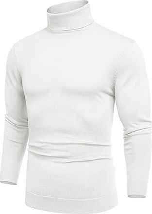 Coofandy Col Roulé Homme - Pull Manches Longues Chaud en Tricot Uni - Chandail Casual Slim Fit Hiver Sous Pull Blanc XXL