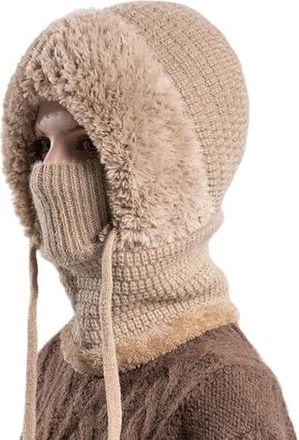 Generic Bonnet 3 en 1 pour femme, bonnet dhiver chaud tricot&eacute; avec &eacute;charpe et couvre-visage, chapeau thermique coupe-vent pour temps froid, id&eacute;al pour la marc