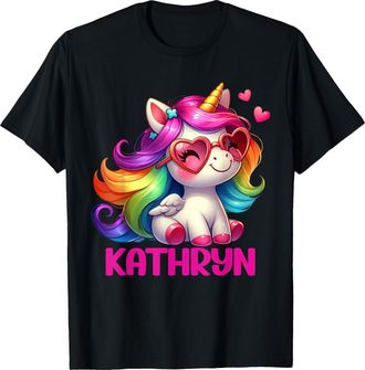 BDAZ Kathryn Personalisierter Name Buntes Einhorn Frauen M&auml;dchen T-Shirt