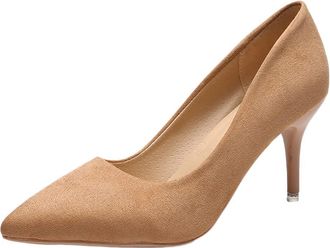 Onsoyours Damen High Heels Spitze Pumps mit Pfennigabsatz PU Leder Einfarbig Leopard Creme Farben 38 EU