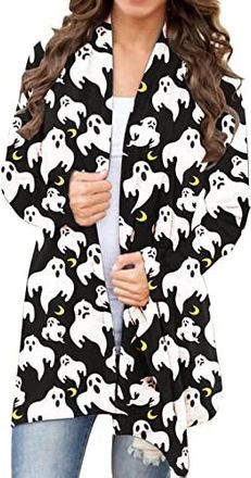 Generic 2026 Vestes pour femmes, veste d&eacute;contract&eacute;e &agrave; manches longues avec imprim&eacute; Halloween, Noir, XXL