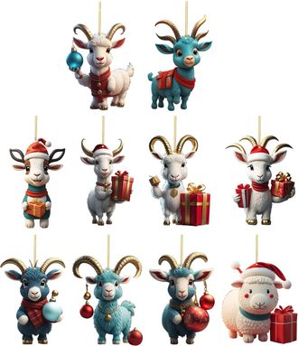 Generic Ziegen-Weihnachtsschmuck - flacher Cartoon-Bauernhof-Anh&auml;nger aus Acryl, leichte, langlebige, bruchsichere Dekoration, UV-gedruckter, zweiseitiger Zie